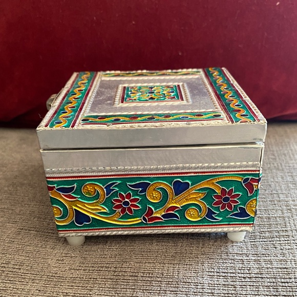 Hand Crafted | Accents | Meenakari White Metal Jewelry Box With Blue ...
